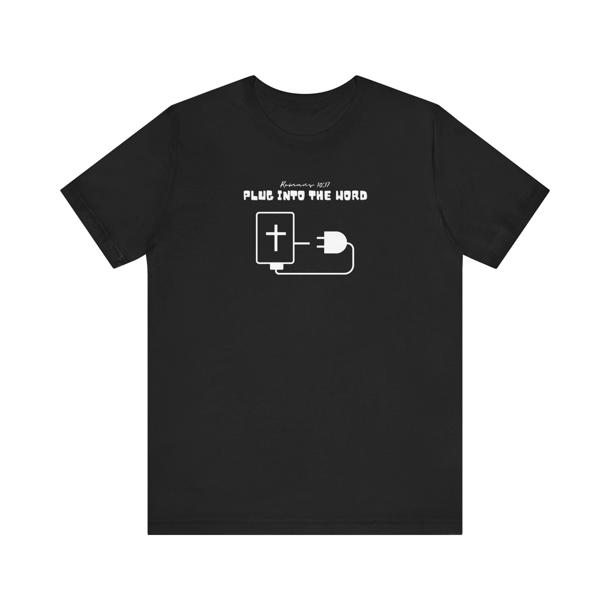 Plug Into The Word – Black Christian Graphic Tee | HEmanuel Prints